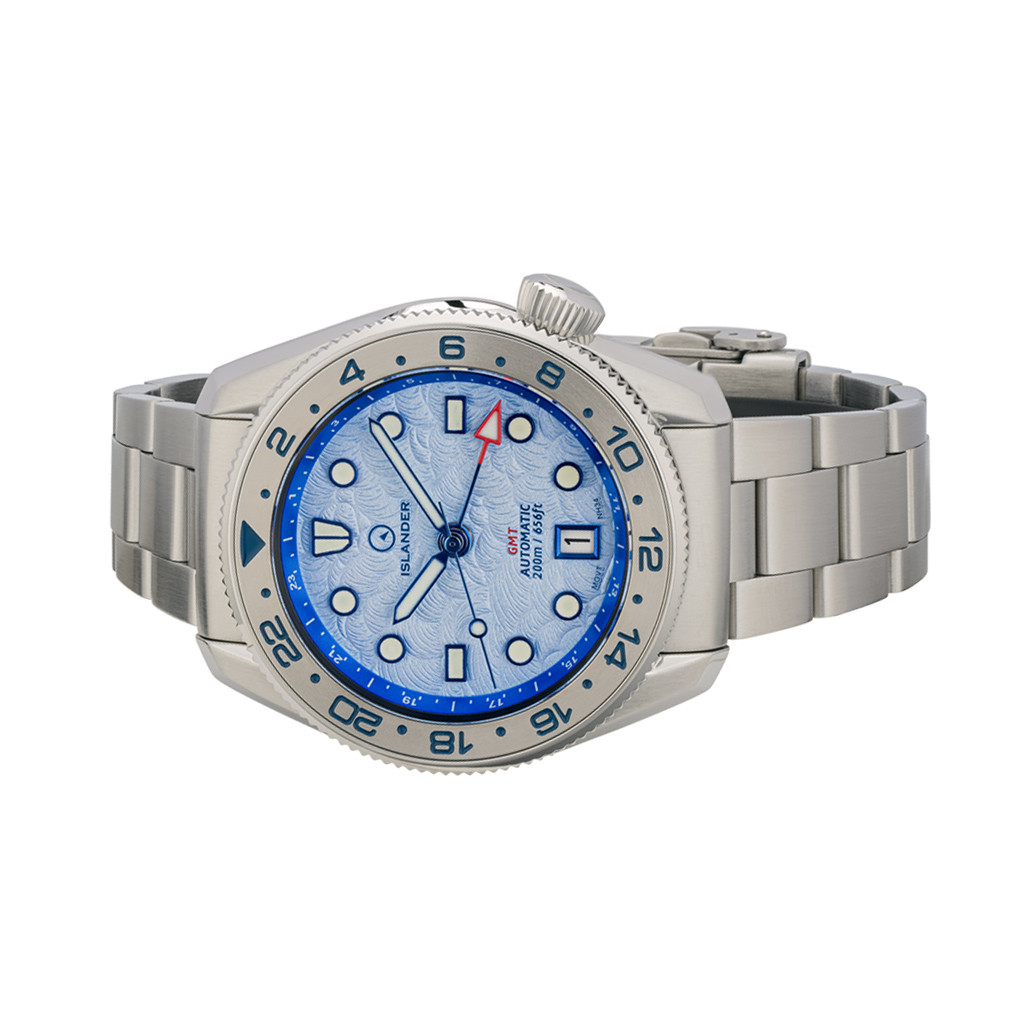 Islander JFK Automatic GMT Watch with Blue Cloud Dial and Steel Bezel # ...