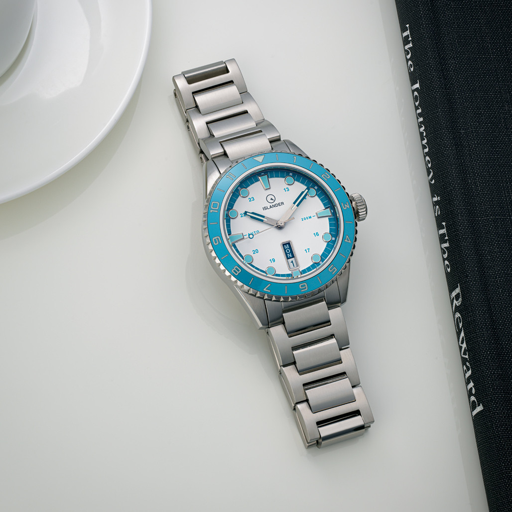 Islander Greenport 39mm Dive Watch with White Dial and Blue Accents # ...