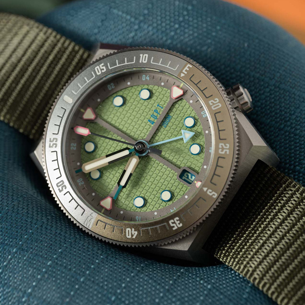 ADPT Series 1 GMT Titanium Field Watch with Mossy Shale Dial #ADPT-DT-MS