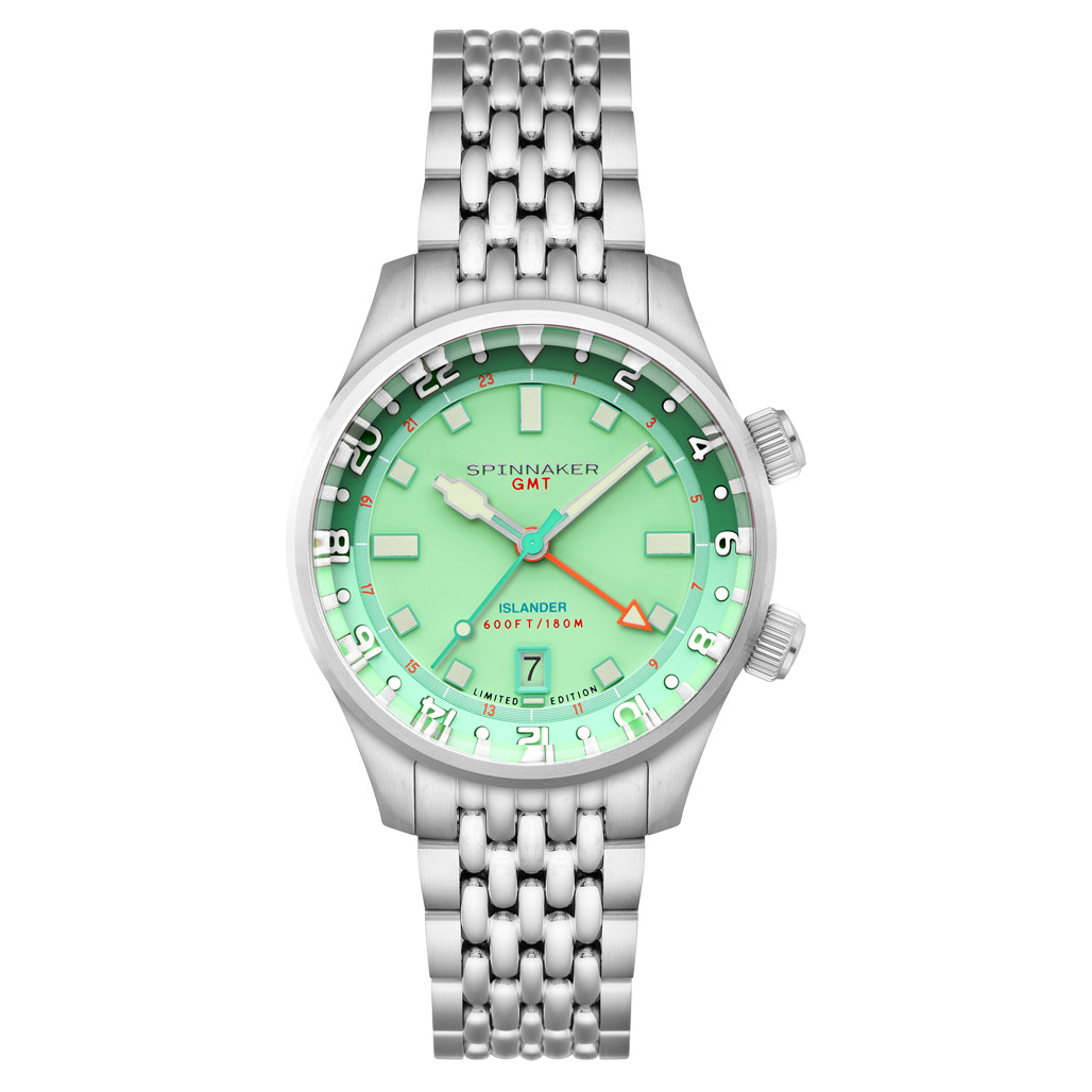 Spinnaker x Islander Bradner GMT Automatic Watch with Mint Green Dial # ...
