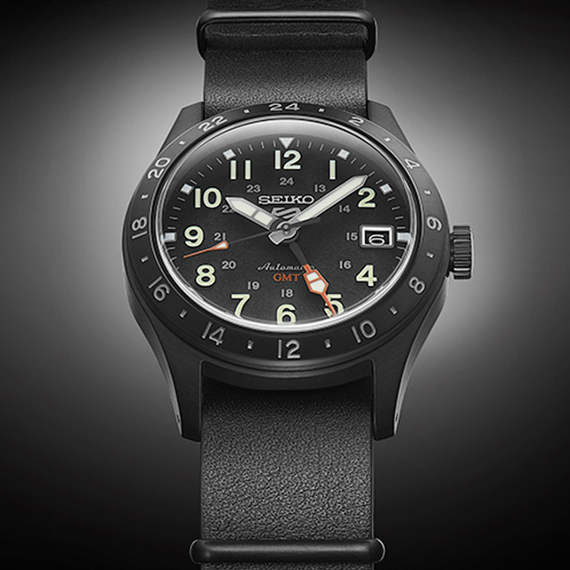 Seiko 5 Sports Automatic GMT Field Watch with Black Case and Dial #SSK025