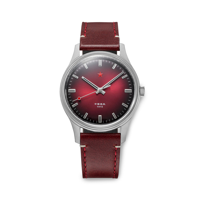Red Star 3-Hand Dress Watch with Burgundy Dial and Mechanical Movement ...