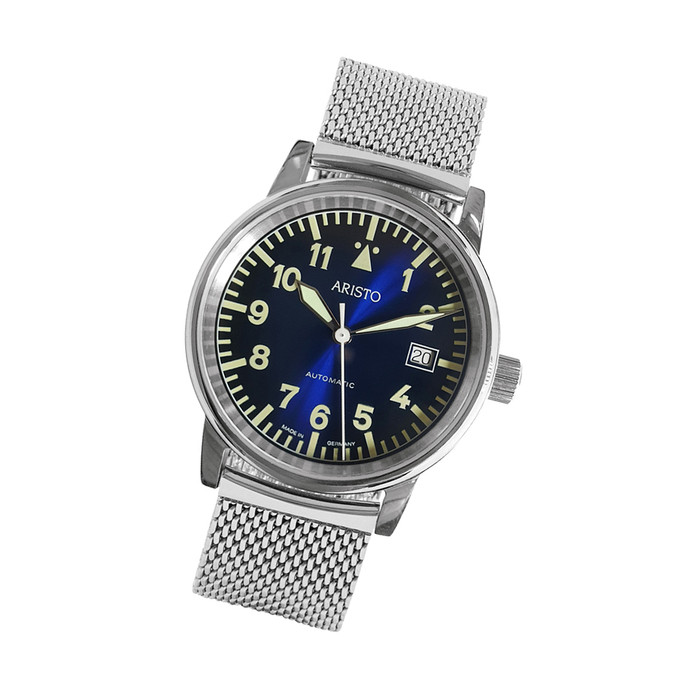 Aristo Blue Dial Flight Watch with Mesh Bracelet and a Sapphire Crystal ...