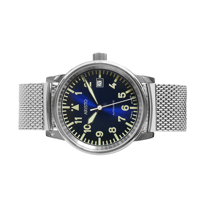 Aristo Blue Dial Flight Watch with Mesh Bracelet and a Sapphire Crystal ...