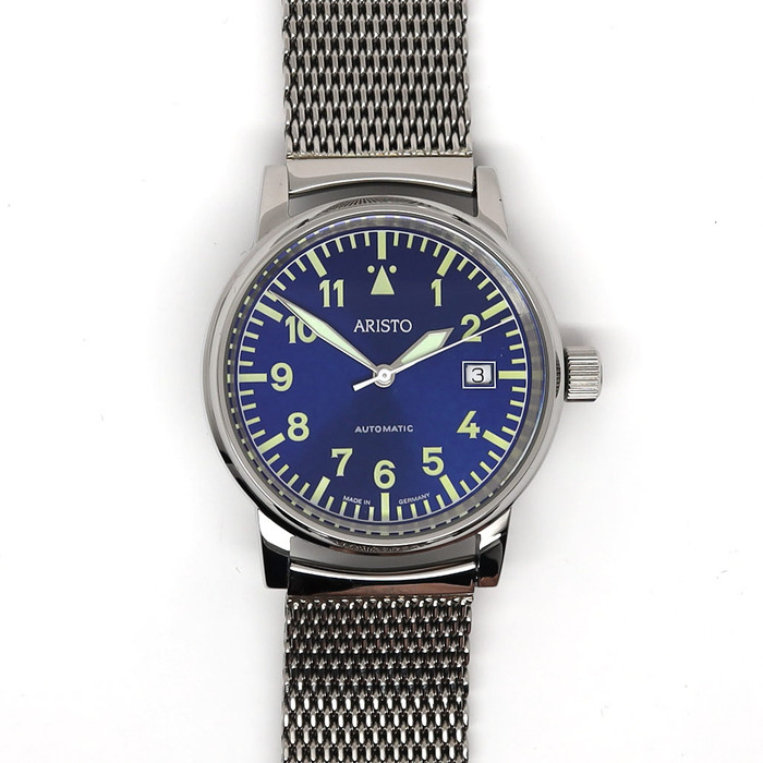 Aristo Blue Dial Flight Watch with Mesh Bracelet and a Sapphire Crystal ...