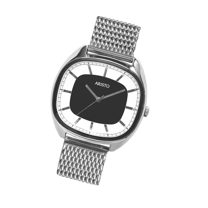 Aristo 36mm Classic Dress Watch with Rectangular Face and Black Dial ...
