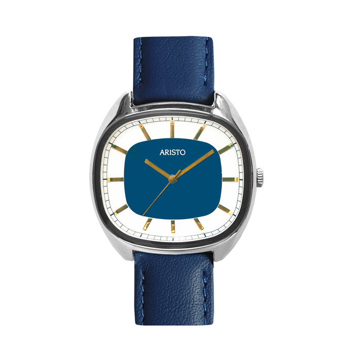 Aristo 36mm Classic Dress Watch with Rectangular Face and Blue Dial #2H22L
