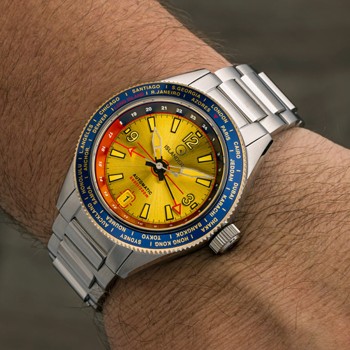 Islander Calabro GMT World Time Automatic Watch with Gold Dial #ISL-191
