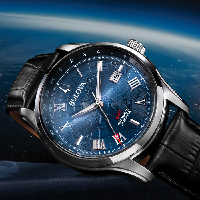 Bulova Wilton Automatic Traveller GMT with World Blue Dial #96B385