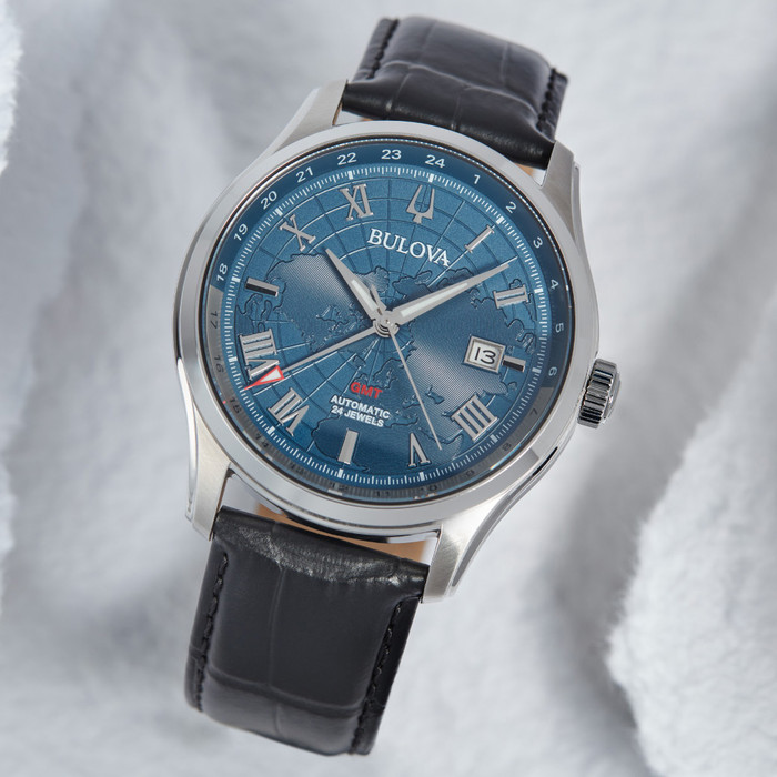 Bulova Wilton Automatic Traveller GMT with World Blue Dial #96B385