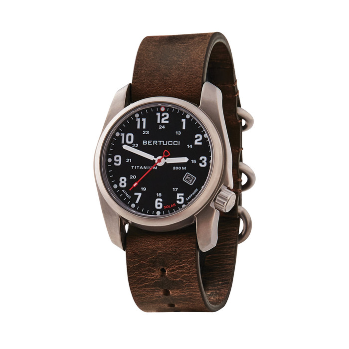 Bertucci A-2T Solar Classic Titanium Field Watch with Brown Leather ...