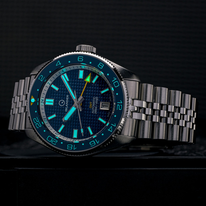 Islander Automatic GMT Dive Watch with Blue Waffle Dial #ISL-214