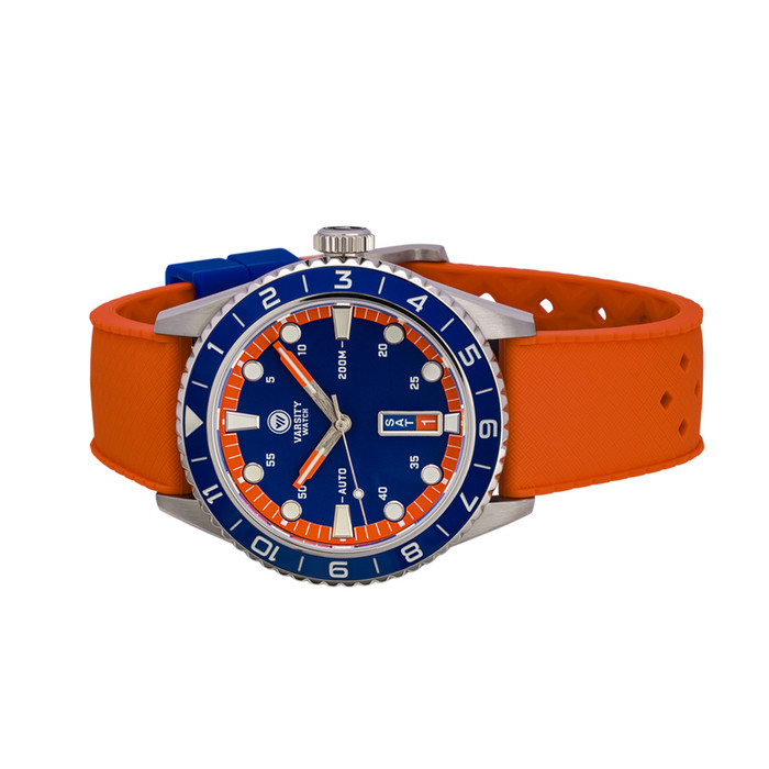 Varsity Automatic Watch with Blue Dial and Orange Accents #VW-04