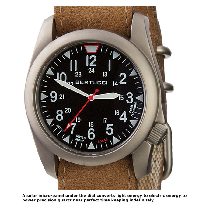 Bertucci A-4TS Super Yankee Solar with Black Dial and Leather Strap #13907