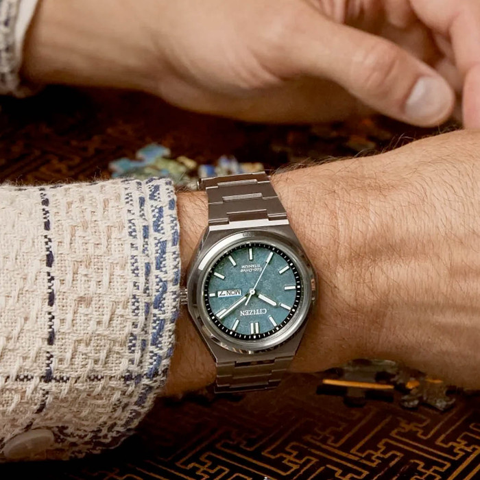 Citizen Eco-Drive Titanium Zenshin Watch with Green Dial #AW0130-85Xv