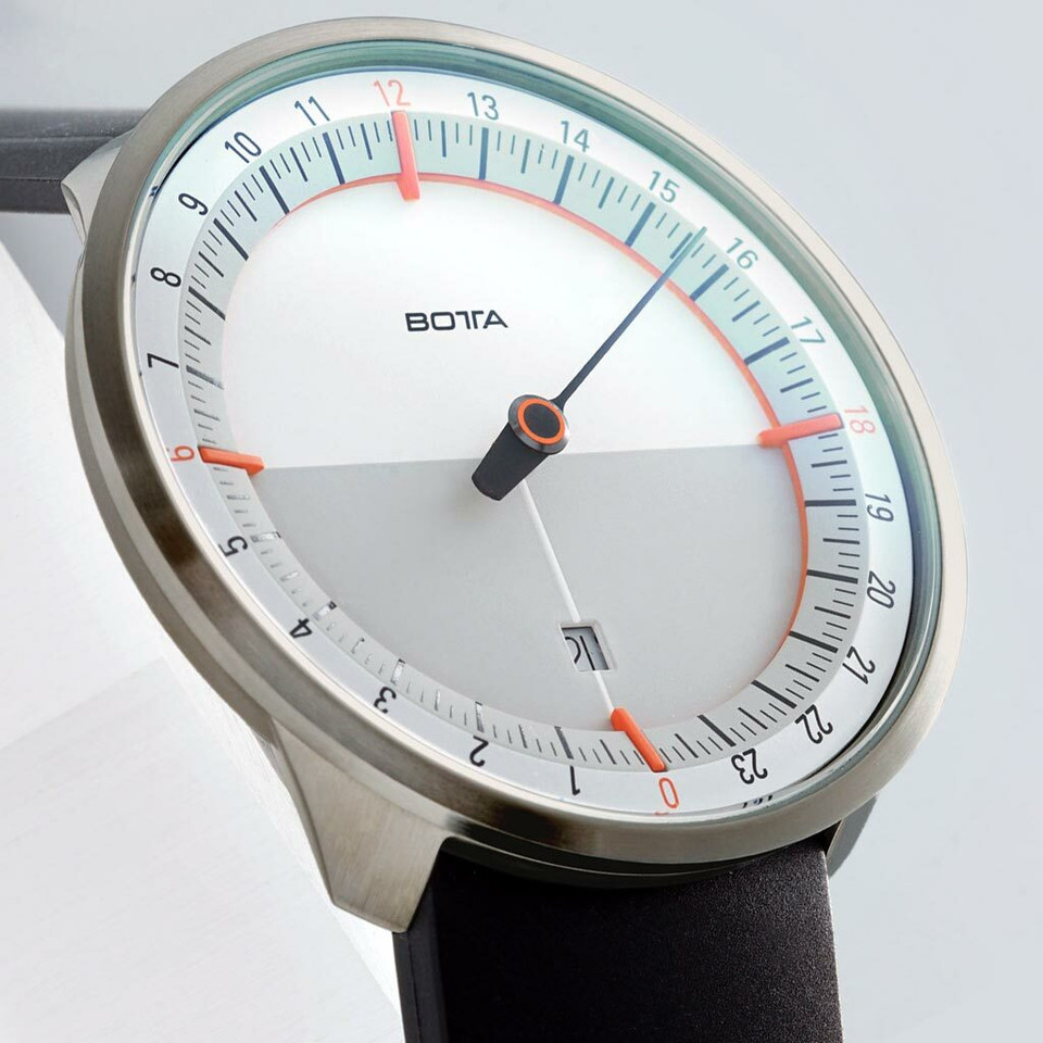 Botta UNO 24 one hand 24-hour Swiss quartz watch with 45mm titanium case #621310-StrapL22b