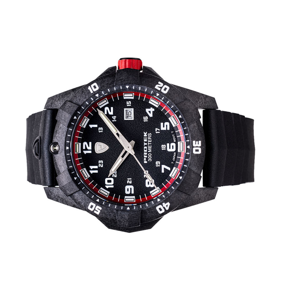 Protek Carbon Composite Tritium Dive Watch 1000 Series with Red Accents ...