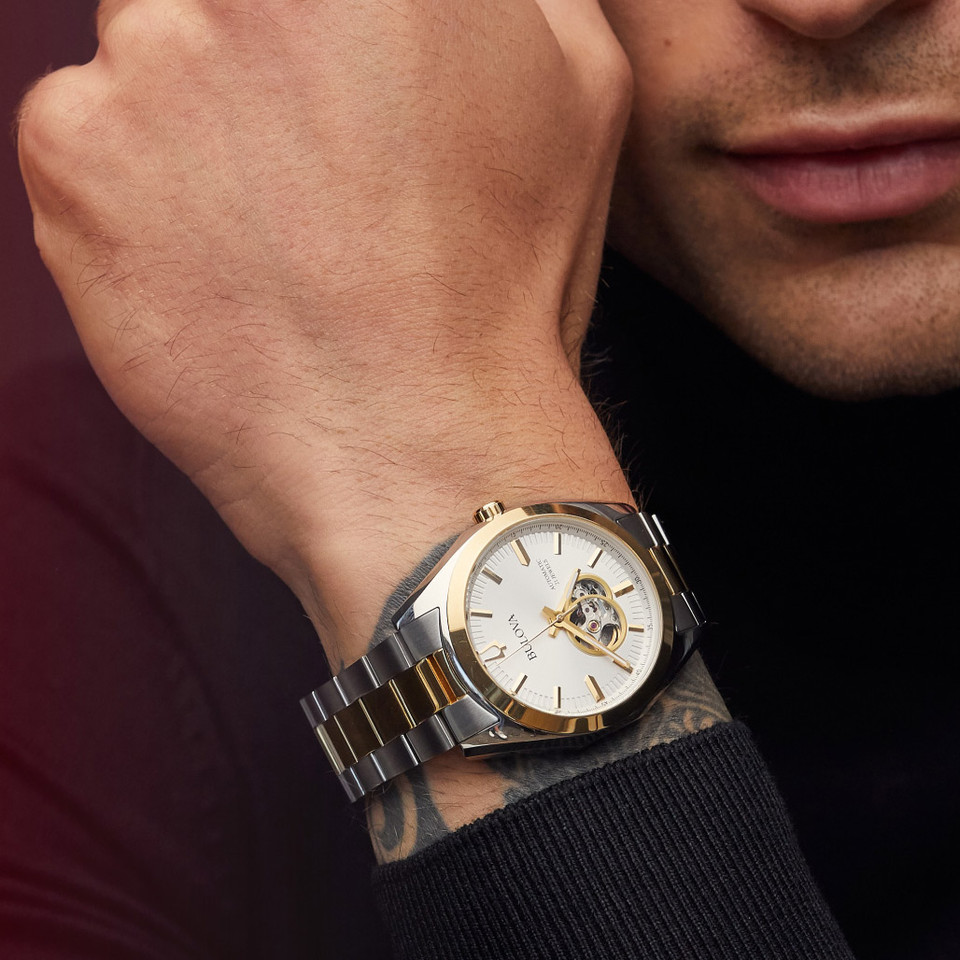 Bulova Surveyor Automatic Watch with Two-Tone Case and Open Heart ...