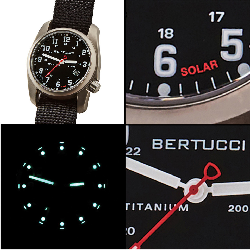 Bertucci A-2T Solar Classic Titanium Field Watch with Black Nylon Strap ...
