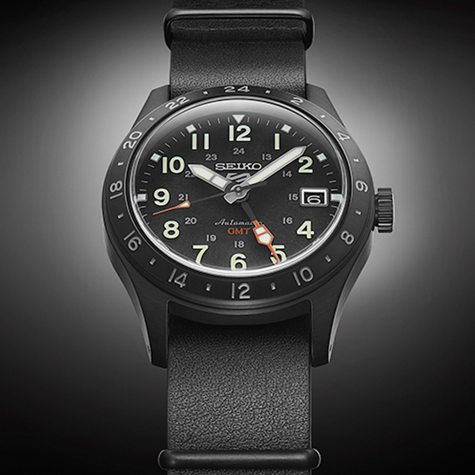 Seiko 5 Sports Automatic GMT Field Watch with Black Case and Dial #SSK025