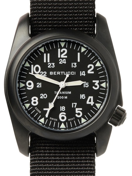 Bertucci A-2T Vintage Black Titanium Watch with Black Nylon Strap #12027