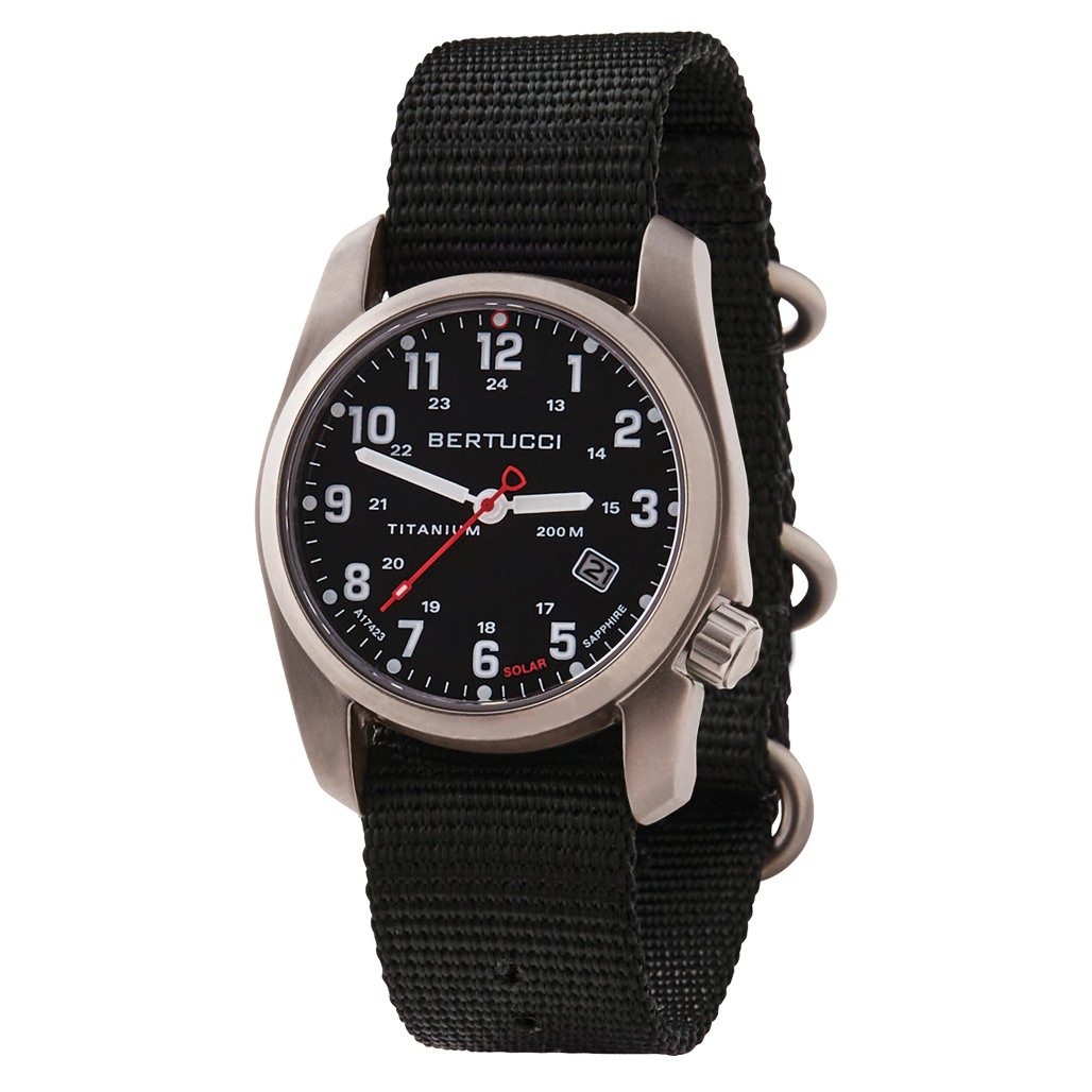 Bertucci A-2T Solar Classic Titanium Field Watch with Black Nylon Strap ...