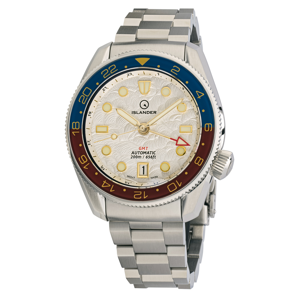 Islander JFK Automatic GMT Watch with White Cloud Dial and Pepsi Bezel ...