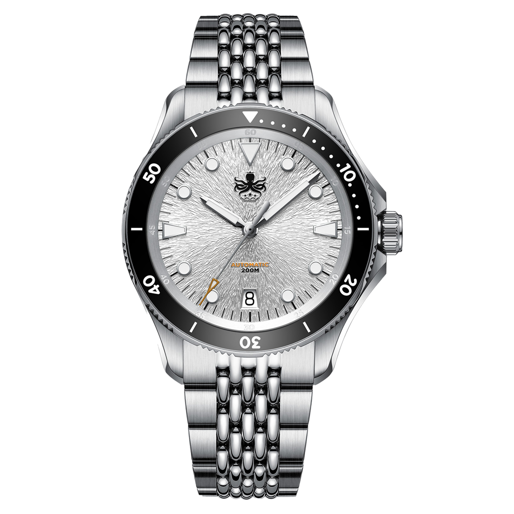 PHOIBOS Delphinus Automatic Dive Watch with Silver White Sunray Dial # ...