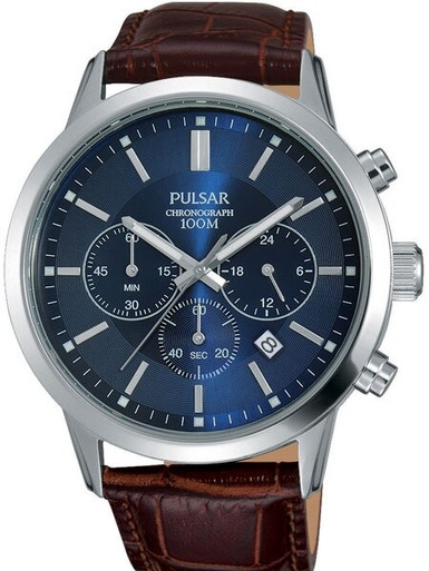 Pulsar Quartz Chronograph Watch with blue dial and 43mm case #PT3789X