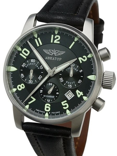 Aviator 42mm Mechanical, Hand Wind Chronograph with 24-Hour Sub-Dial