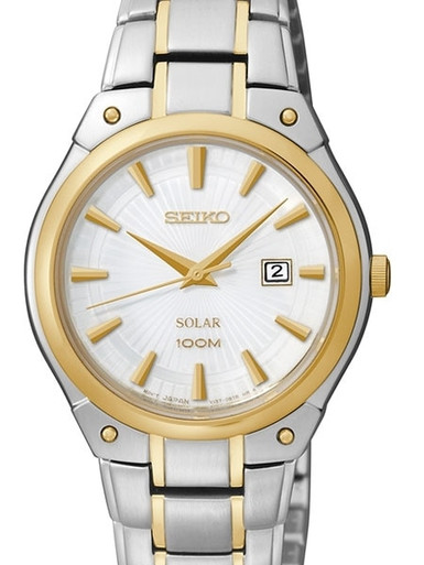 Seiko Solar Powered Dress Watch with a two-tone stainless steel case ...