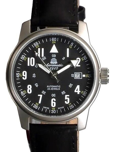 Aeromatic 1912 Automatic Aviator Watch with Black Strap #A1027 Black