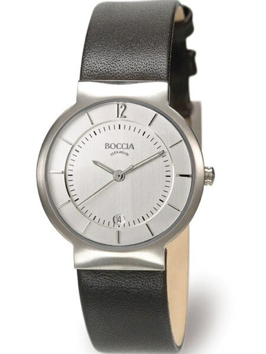 Boccia Ladies Silver Quartz Watch with titanium case and leather band ...