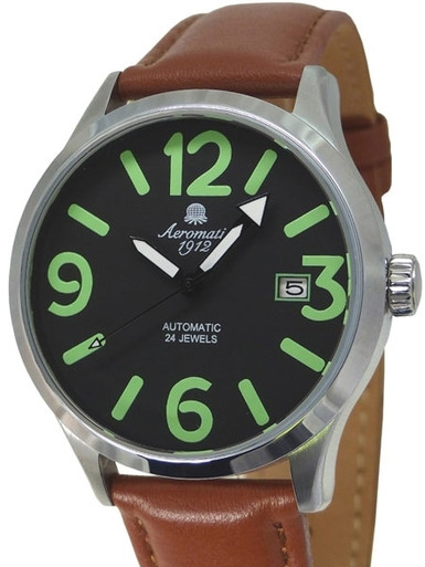 Aeromatic 1912 Retro Styled Automatic Watch, Leather Strap #A1435B