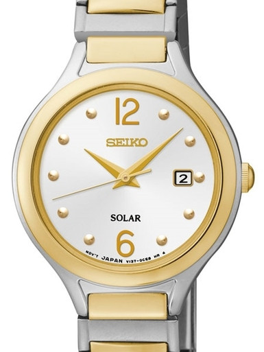 Seiko Solar Powered Dress Watch with a two-tone stainless steel case ...