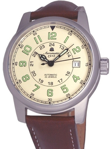 Aeromatic 1912 Automatic (self-winding) Aviator Watch with Brown Strap ...