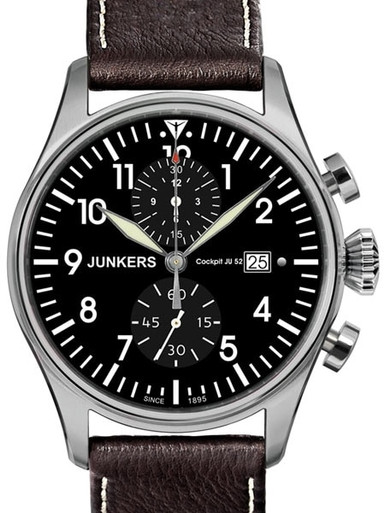 Junkers Cockpit JU52 Quartz Chronograph Watch, Sapphire Crystal #6178-2