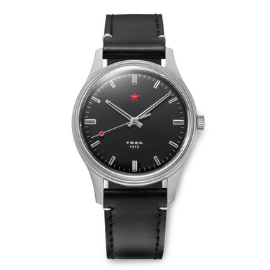 Red Star 3-Hand Dress Watch with Black Dial and Mechanical Movement #8598-B