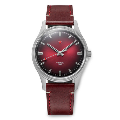 Red Star 3-Hand Dress Watch with Burgundy Dial and Mechanical Movement ...