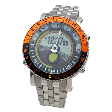 YES V7 Titanium World Time Watch with Orange Accents and Titanium ...
