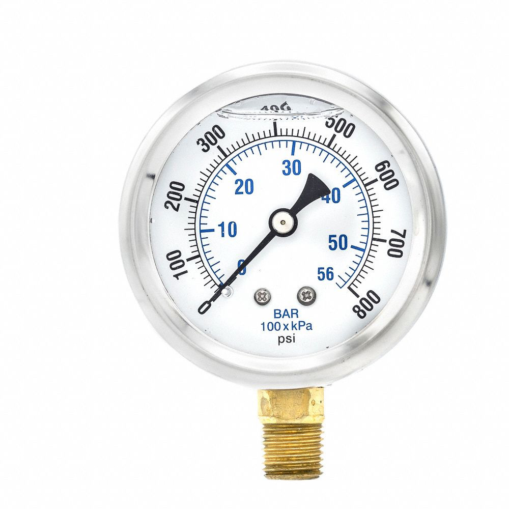 2 1/2" 0/800 1/4" LM LF BOTTOM MOUNTED OIL FILLED GAUGES