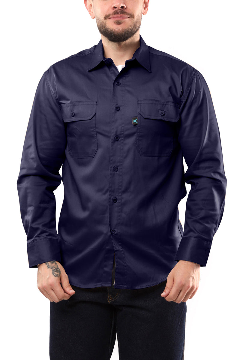 KOLOSSUS MEN'S LIGHTWEIGHT COTTON BLEND BLUE LONG SLEEVE WORK SHIRT ...