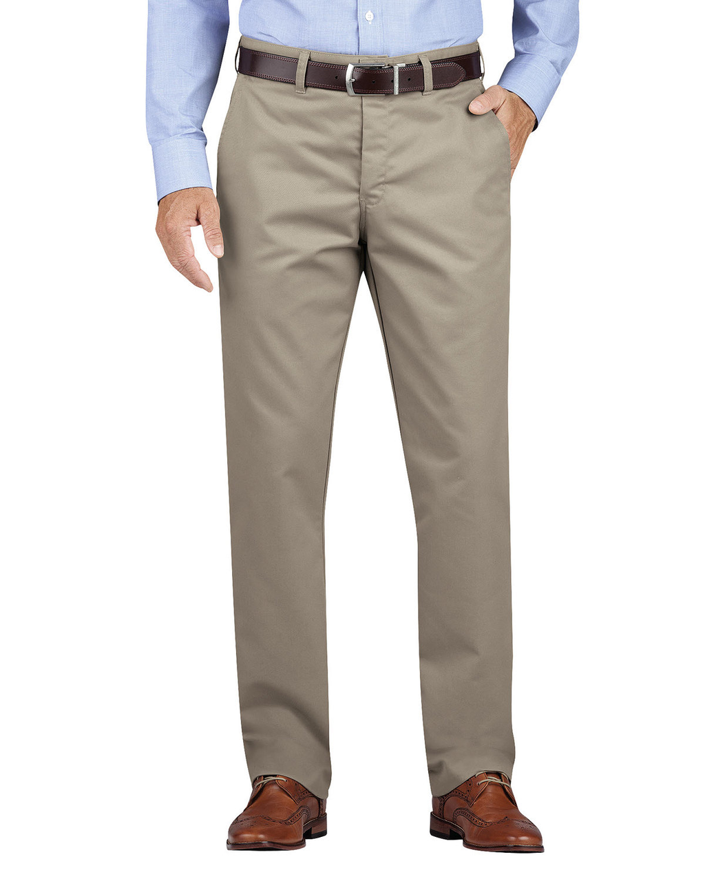 REGULAR FIT TAPERED LEG FLAT FRONT KHAKI PANTS, DESERT KHAKI