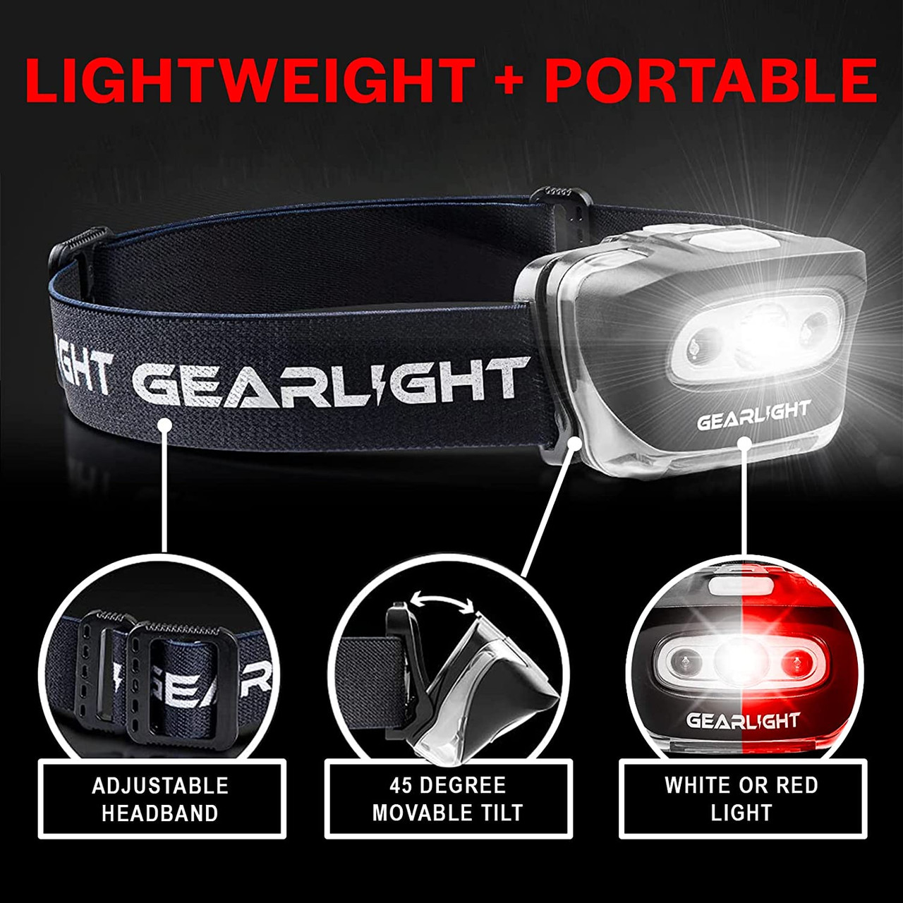 GEARLIGHT LED HEAD LAMP OUTDOOR FLASHLIGHT HEADLAMPS W/ ADJUSTABLE ...