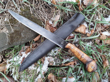 18th Century full tang french ball handle knife with curly maple scales