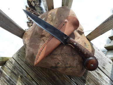 18th Century full tang french ball handle knife with checkering and dots