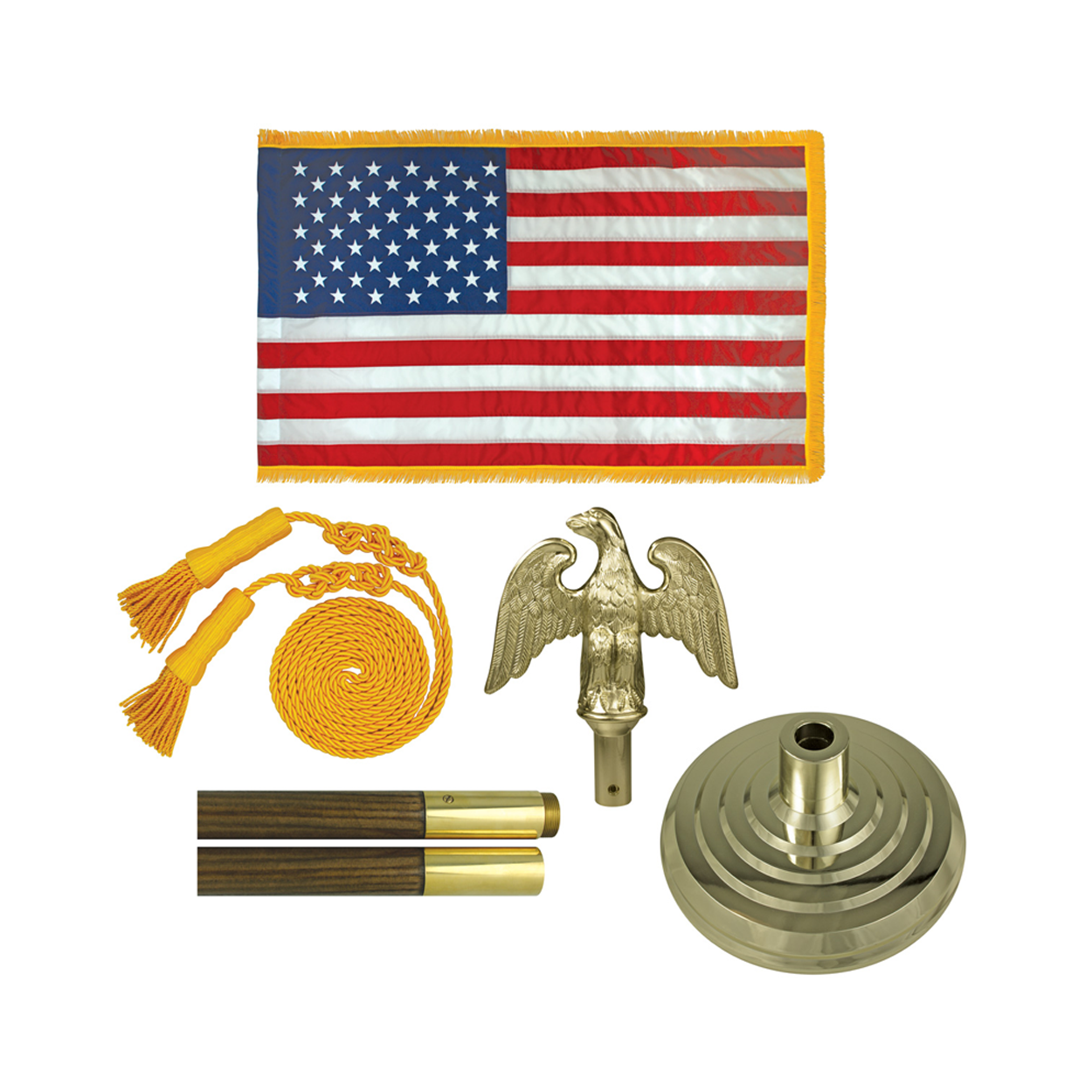 Freedom Oak Flag Pole Set – 3'x5' U.S. Flag with Eagle & Floor Stand
