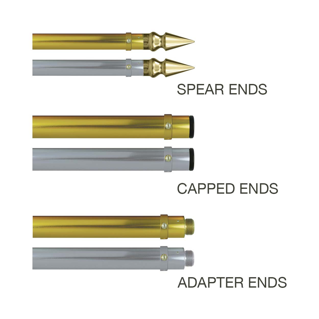 1-1/8" Aluminum Parade Banner Poles – Silver or Gold with Optional Ends