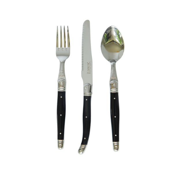 Jean Dubost 18 Pc Everyday Flatware Set with Black colored Handles in a ...