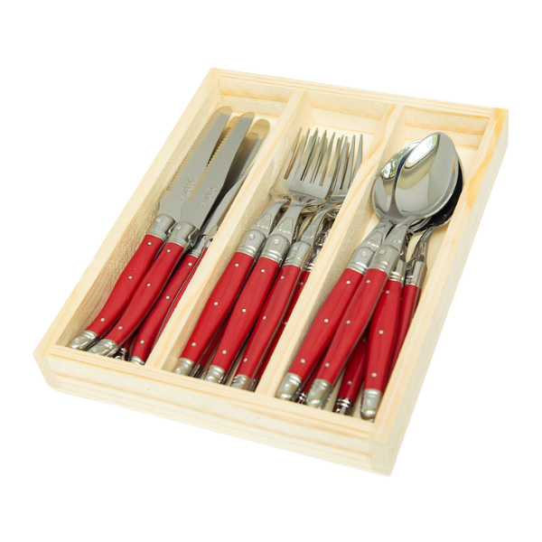 Jean Dubost 18 Pc Everyday Flatware Set with Red colored Handles in a ...
